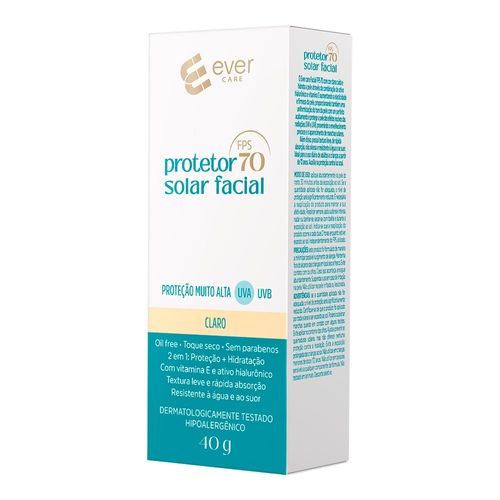 Protetor Solar Facial Ever Care FPS 70 com Cor Claro 40g - Drogarias ...