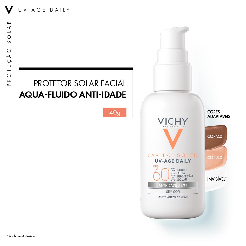 Protetor Solar Facial Vichy FPS 60 Capital Soleil UV-Age Daily Cor 5.0 ...