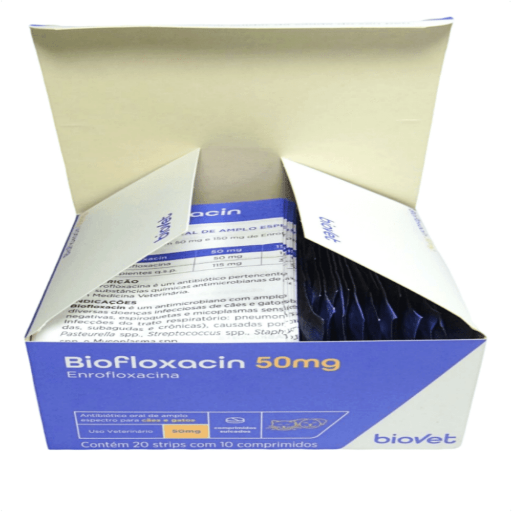 Biofloxacin 50mg Display C/ 200 Comprimidos- Biovet - Drogarias Pacheco