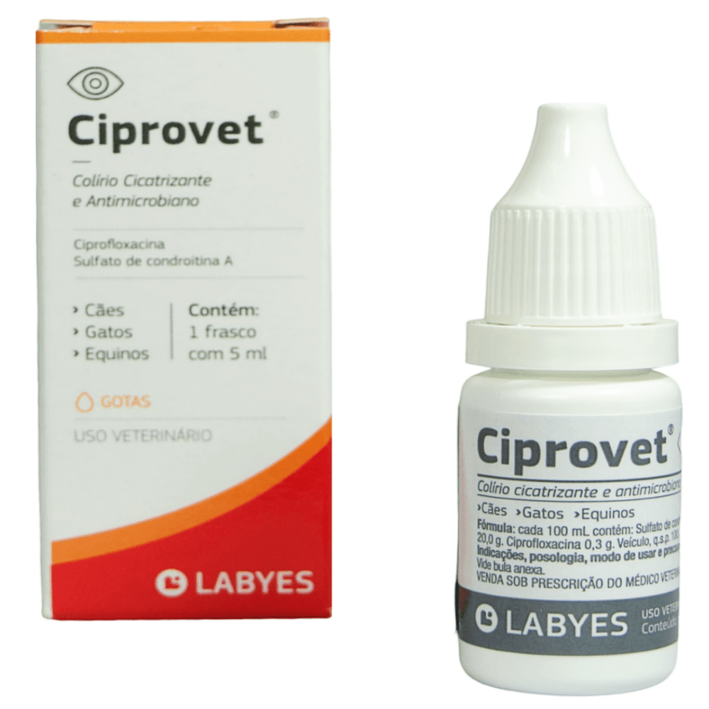 Kit Colírio Ciprovet 5ml Labyes - com 2 unidades - Drogarias Pacheco