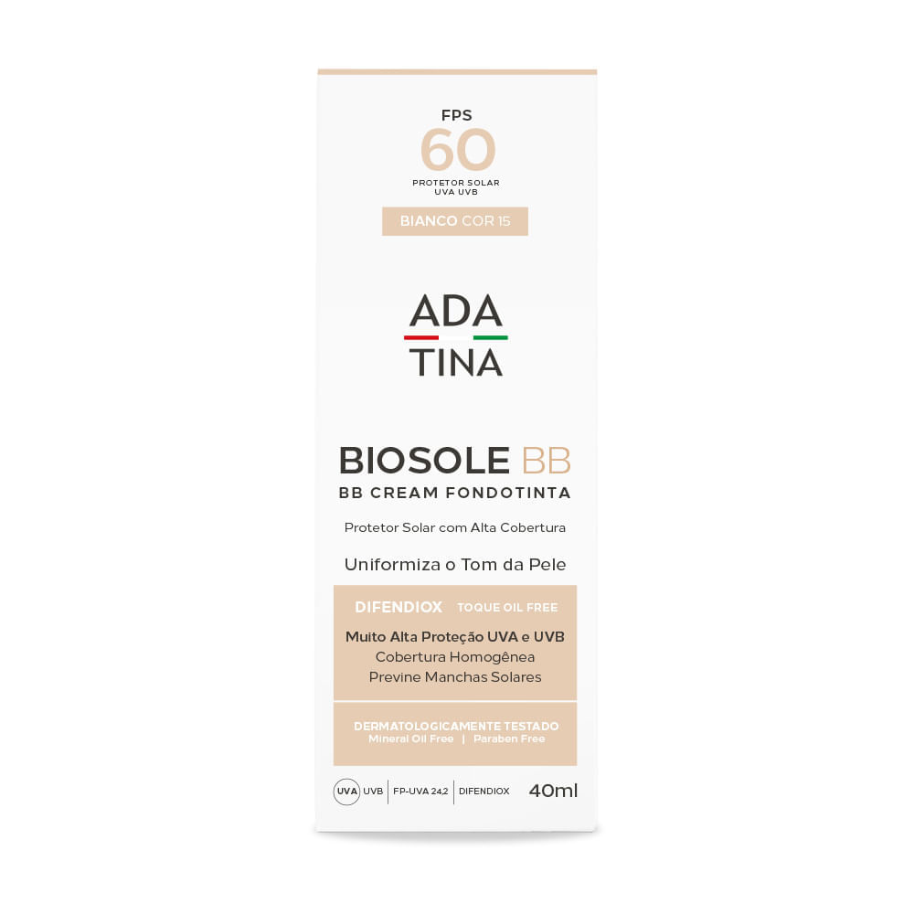Protetor Solar Ada Tina Biosole BB Bianco FPS 60 40ml - Drogarias Pacheco
