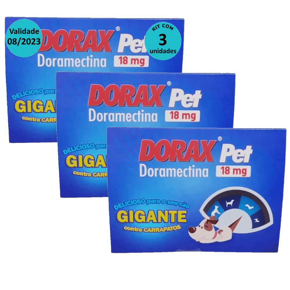 Dorax Pet Carrapaticida P/ Cães 18mg C/ 4 Comprimidos Kit Com 3 ...