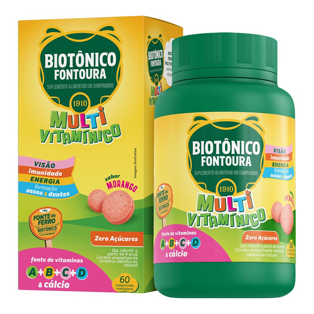 Suplemento Vitamínico Biotônico Fontoura Morango 60 Comprimidos ...