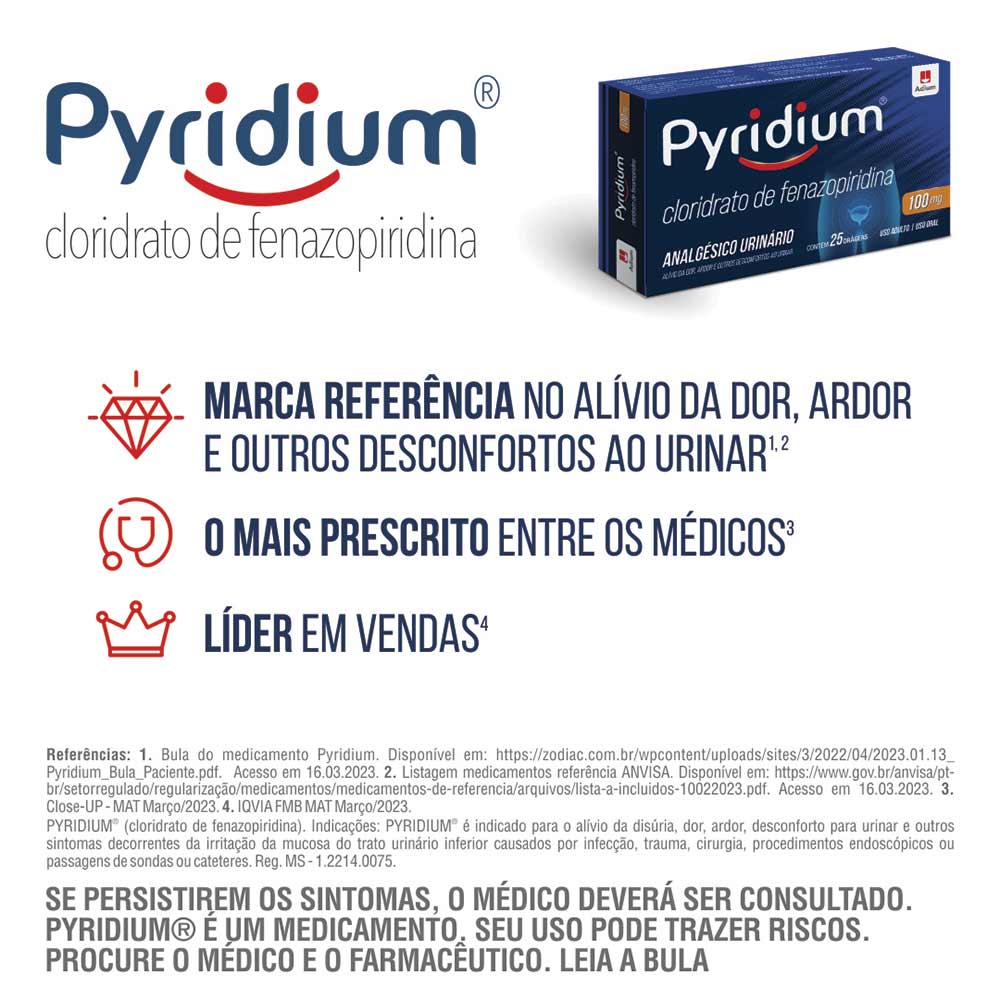 Pyridium 100mg 25 Drágeas - Drogarias Pacheco