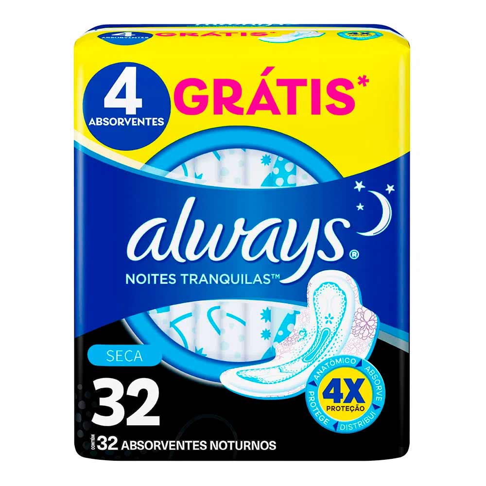 Kit Always Absorvente Noturno Noites Tranquilas Seca c/Abas 32 Und ...