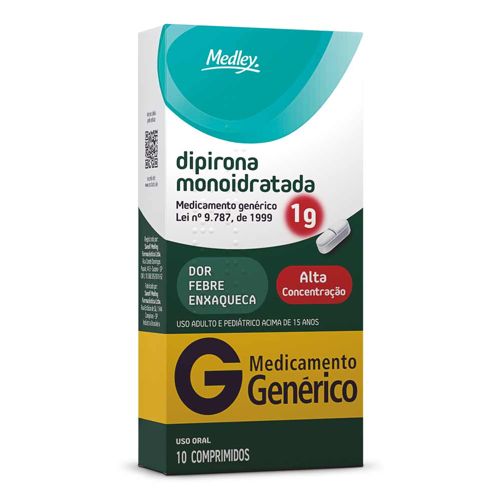 Dipirona Monoidratada 1g Genérico Medley 10 Comprimidos - Drogarias Pacheco