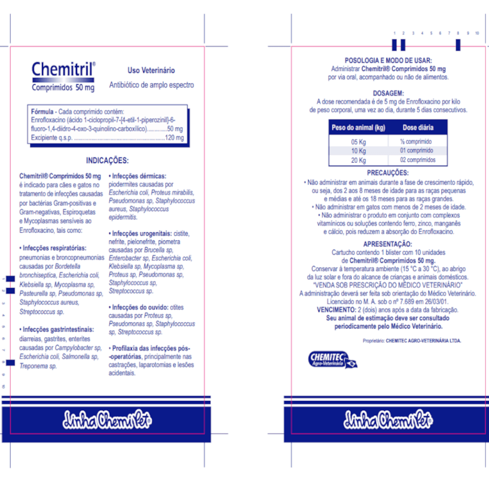 Chemitril 50mg Com 10 Comprimidos Para Cães e Gatos Chemitec Kit Com 10 ...