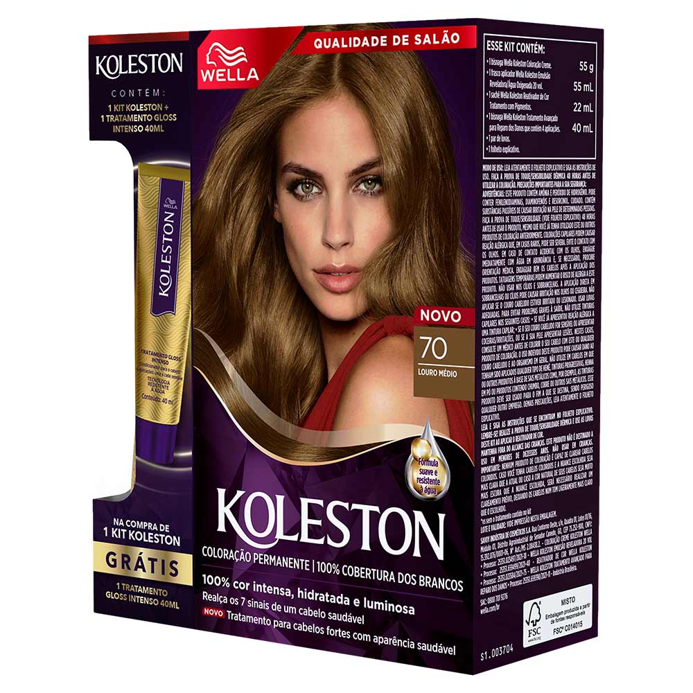 Tintura Permanente Koleston Tratamento Gloss Intenso 70 Louro Médio ...