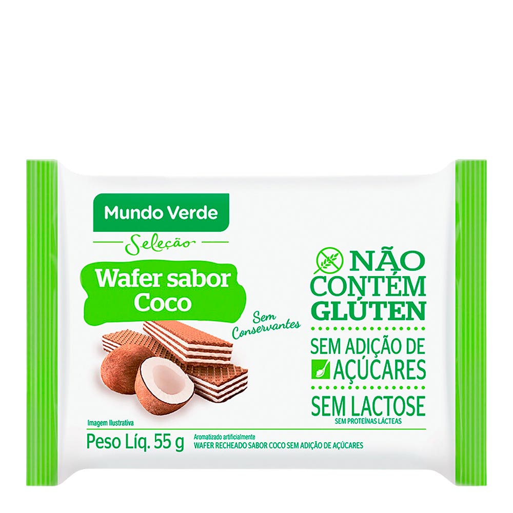 Biscoito Wafer Mundo Verde Seleção Recheio Coco Sem Gluten 50g ... Biscoito Wafer Mundo Verde Seleção Recheio Coco Sem Gluten 50g ...