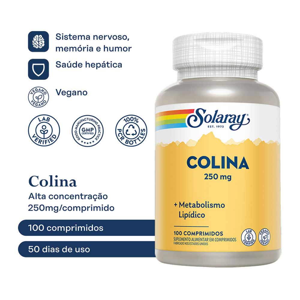 Suplemento Alimentar Colina 250mg Solaray 100 Comprimidos - Drogarias ...