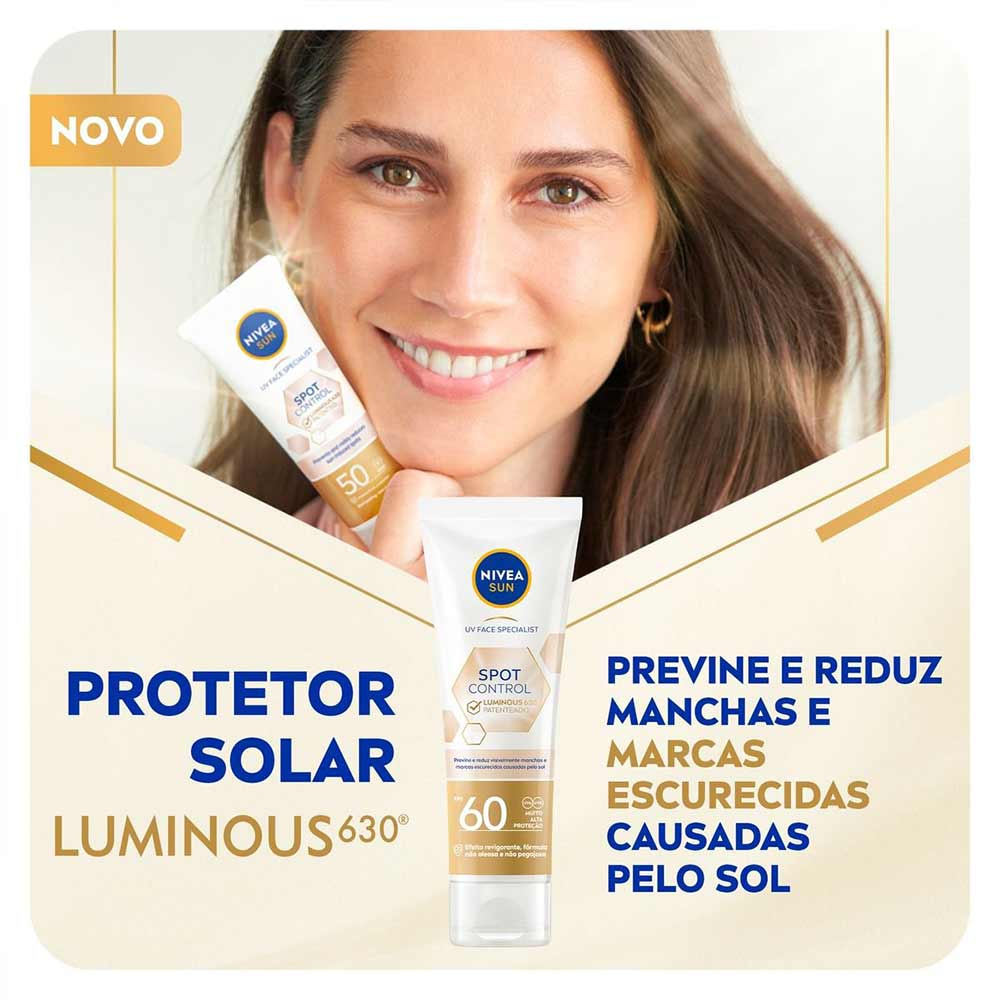 Protetor Solar Facial Nivea Sun FPS 60 UV Face Specialist Spot Control Luminous 360 40ml Fluido ...