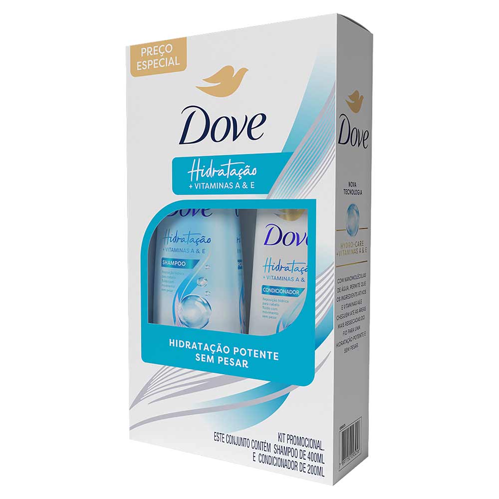 Kit Dove Hidratação+ Vitaminas A & E Shampoo 400ml + Condicionador ...