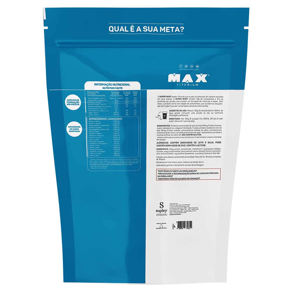 Whey Protein Super Max Titanium Pó Morango 900g Refil - Drogarias Pacheco