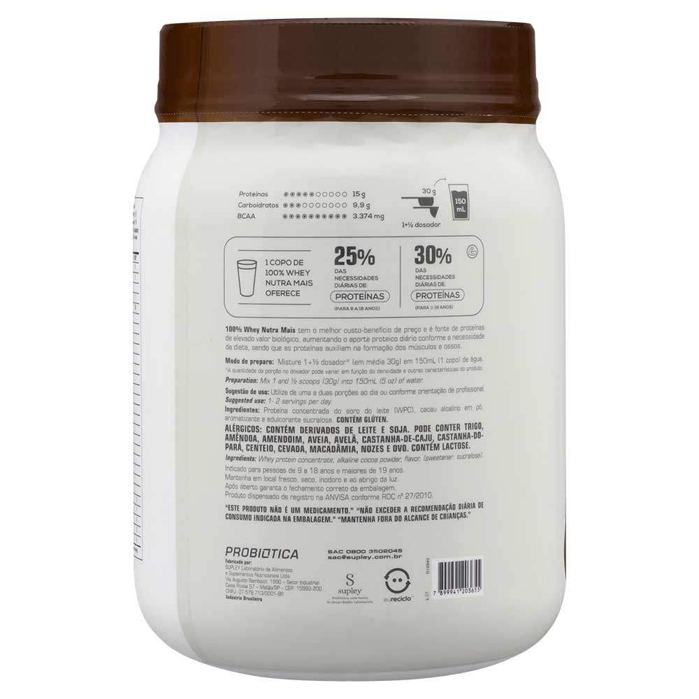 Whey Protein Probiótica 100% Nutra Mais Pó Chocolate 450g - Drogarias ...