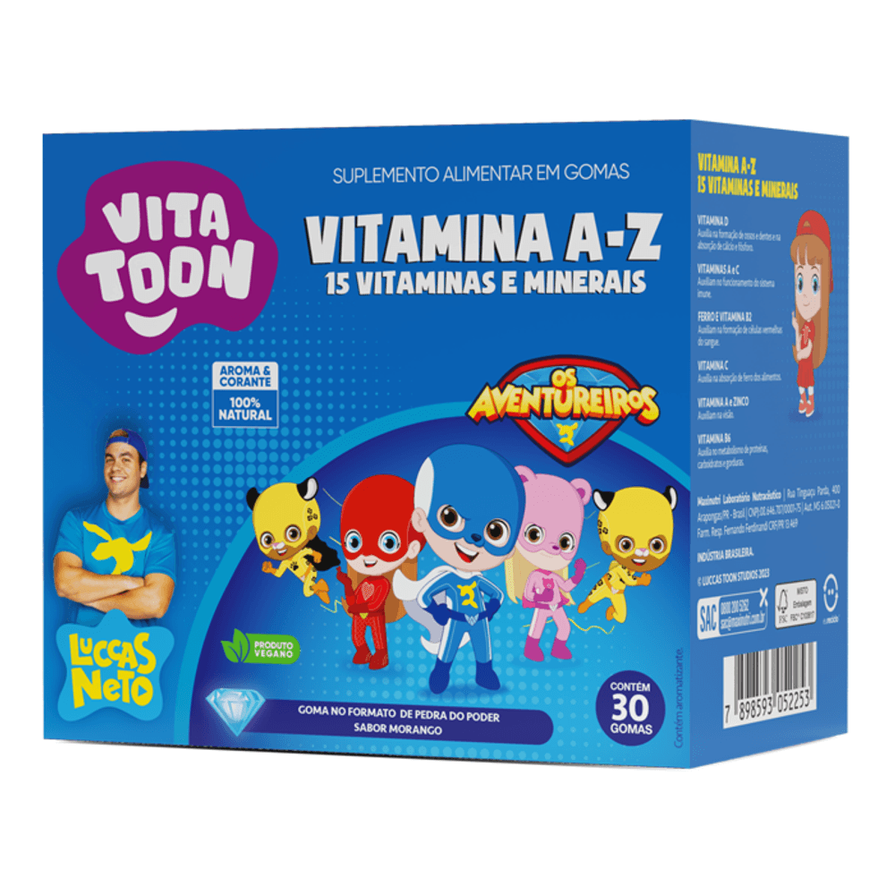 Suplemento Alimentar Vitatoon Luccas Neto A-Z Morango 30 Gomas ...