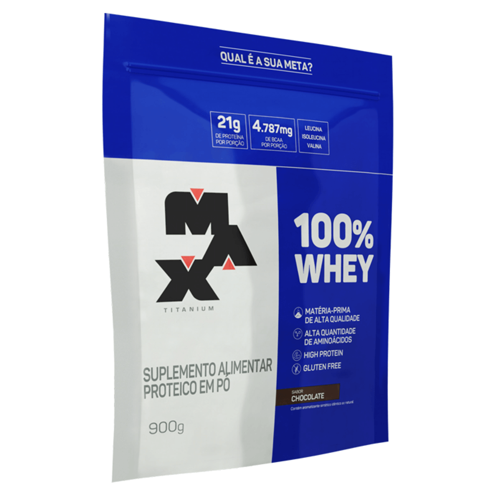 Whey Protein 100% Max Titanium Chocolate 900g Refil - Drogarias Pacheco