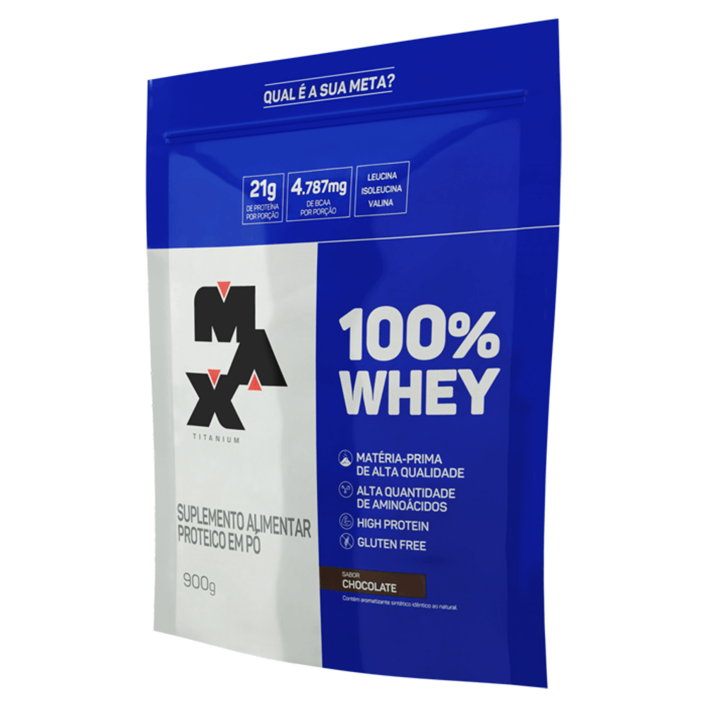 Whey Protein 100% Max Titanium Chocolate 900g Refil - Drogarias Pacheco