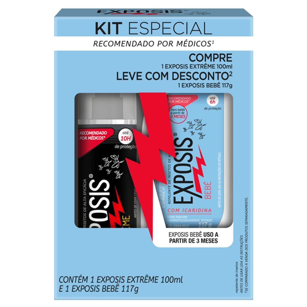 Kit Exposis Extreme Repelente Gel Sem Perfume 100ml Spray + Exposis ...