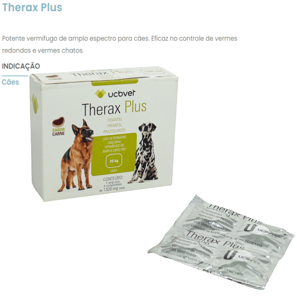 Therax Plus 1320mg Com 4 comprimidos Vermífugo UCBVET Kit Com 2 ...