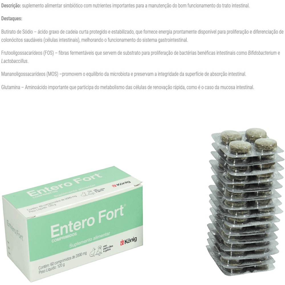 Entero Fort 2000mg Com 60 Comprimidos Para Cães e Gatos Kit Com 4 ...