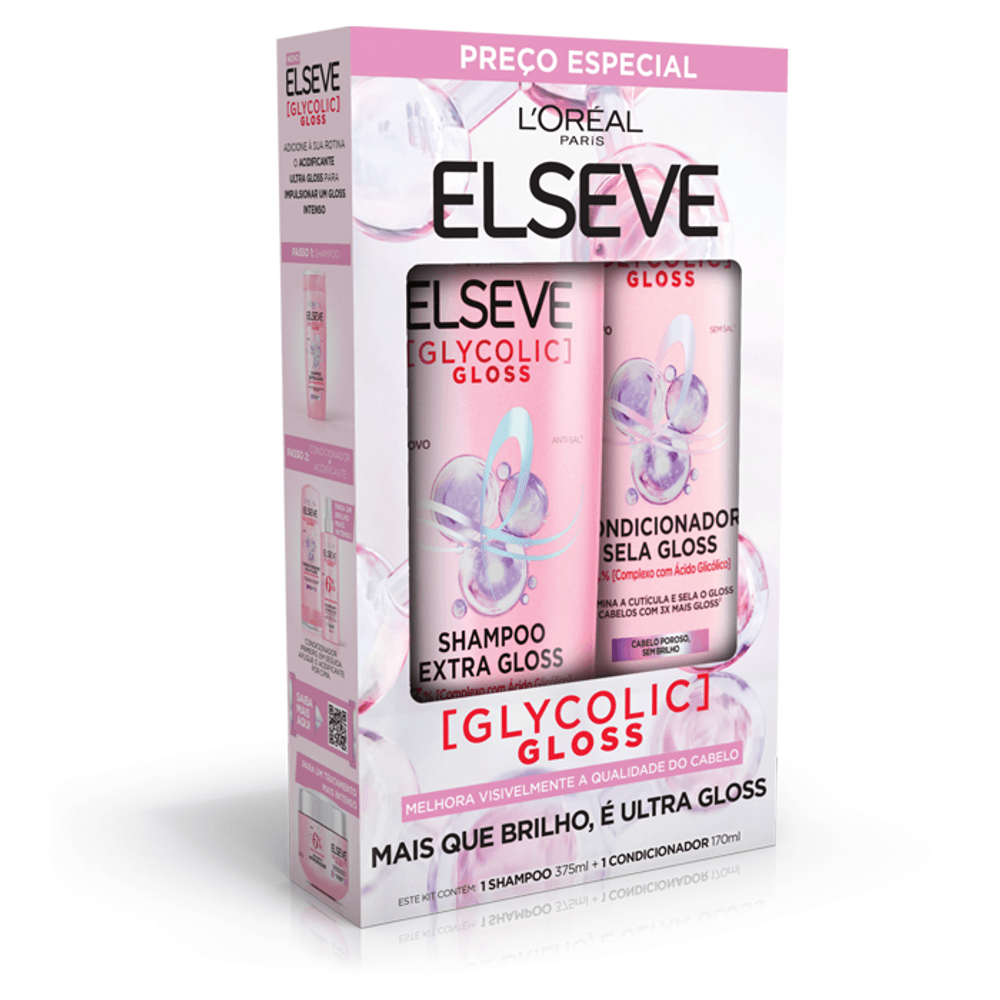 Kit Elseve Glycolic Gloss Shampoo 375ml + Condicionador 170ml ...