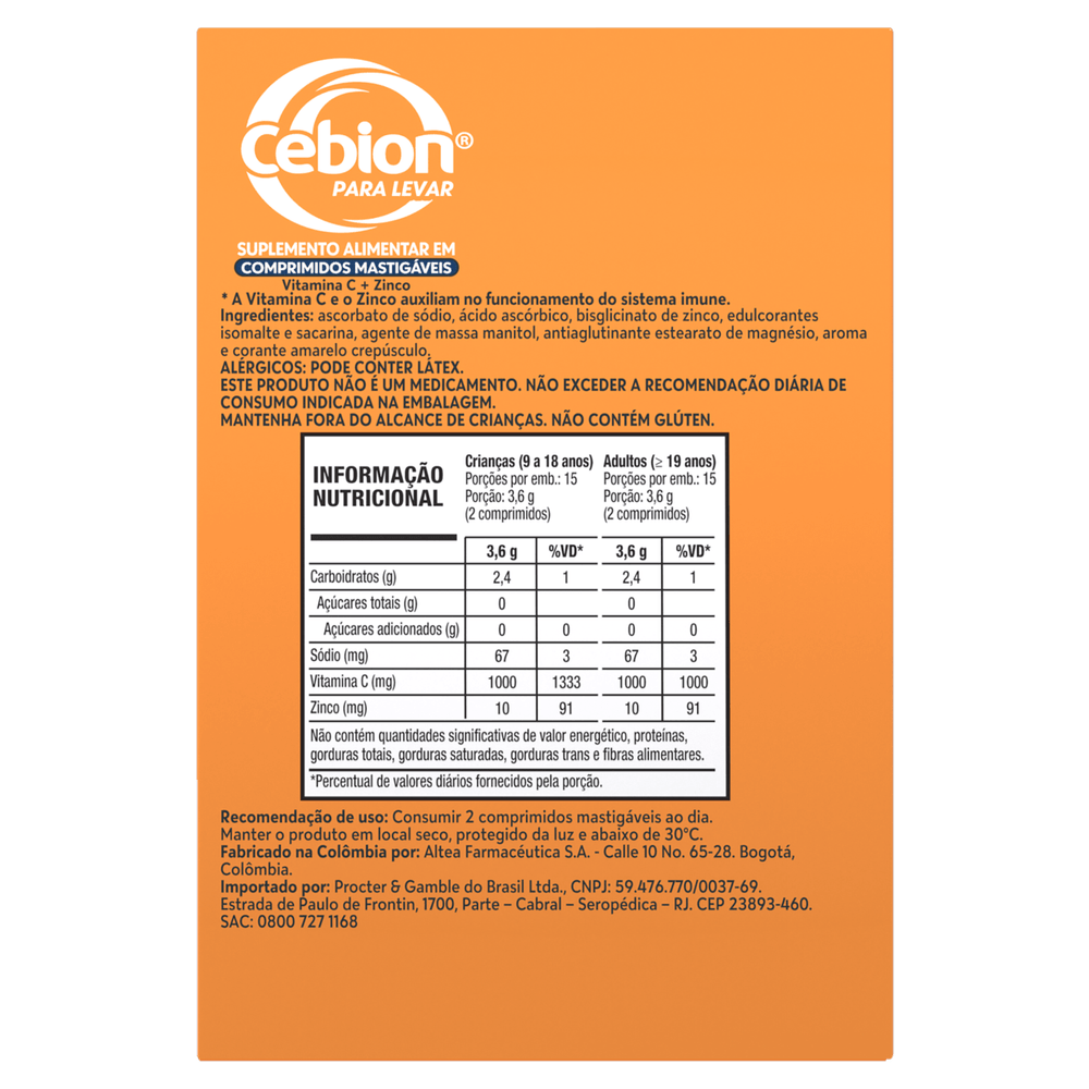 Suplemento Alimentar Cebion Para Levar Vitamina C + Zinco Sabor Laranja ...