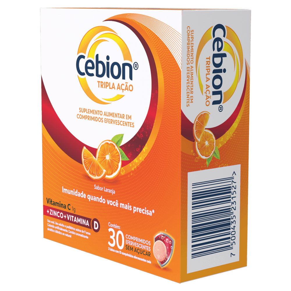 Suplemento Alimentar Cebion Zero Açúcar Tripla Ação 30 Comprimidos ...