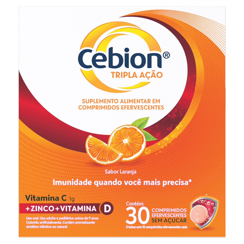 Suplemento Alimentar Cebion Zero Açúcar Tripla Ação 30 Comprimidos ...