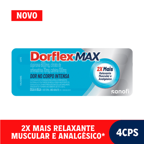 Analgésico, Relaxante Muscular e Antitérmico Dorflex Max 600mg + 70mg + 100mg 4 Comprimidos ...
