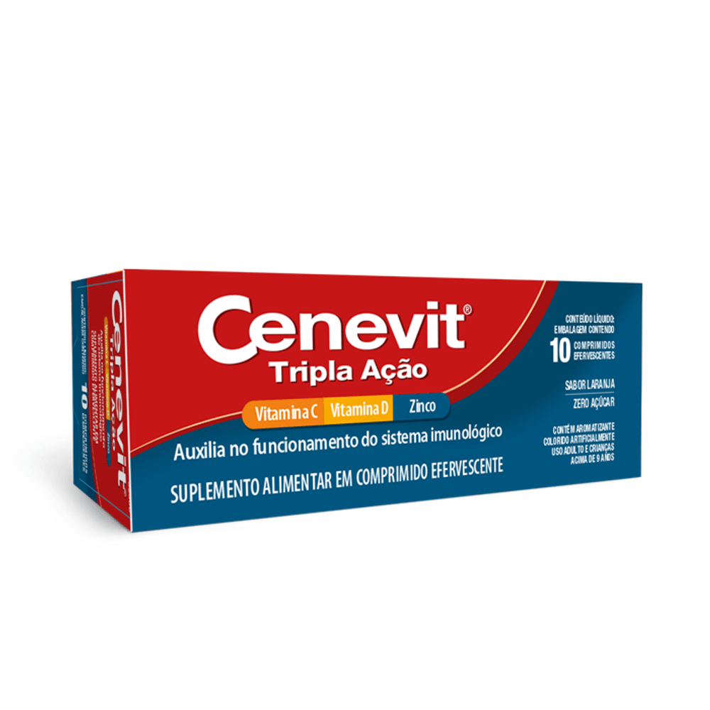 Suplemento Alimentar Cenevit Tripla Ação Vitamina C + D + Zinco 10 ...