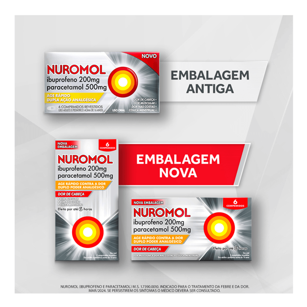 Analgésico Nuromol 200mg + 500mg 6 Comprimidos - Drogarias Pacheco