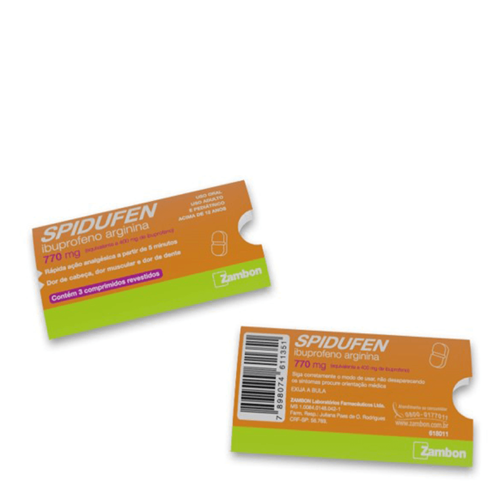Analgésico Spidufen 770mg Zambon 3 Comprimidos - Drogarias Pacheco