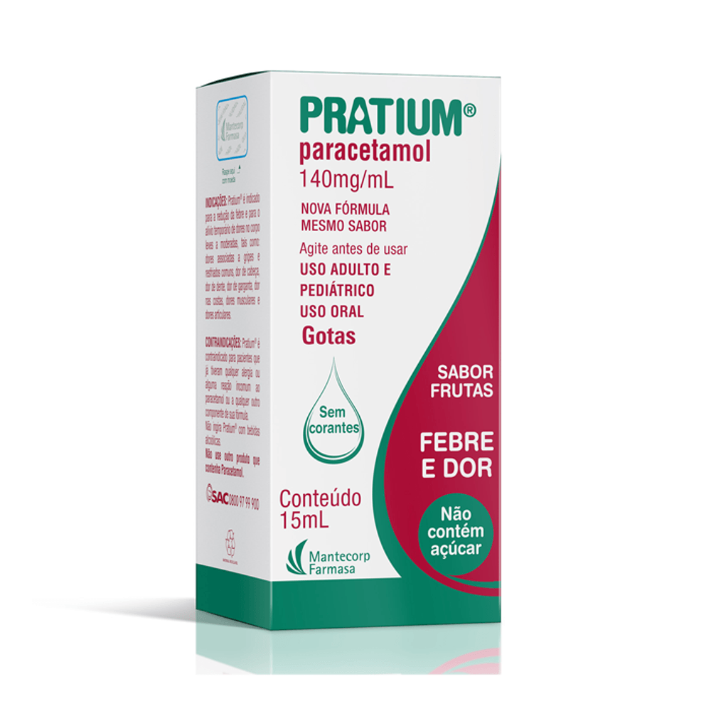 Pratium Paracetamol 140mg/ml Gotas 15ml - Drogarias Pacheco