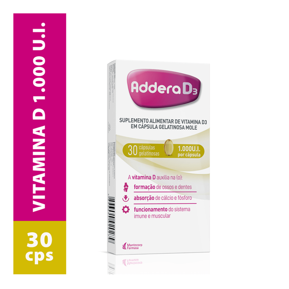 Vitamina Addera D3 Colecalciferol 1.000UI 30 Cápsulas - Drogarias ...