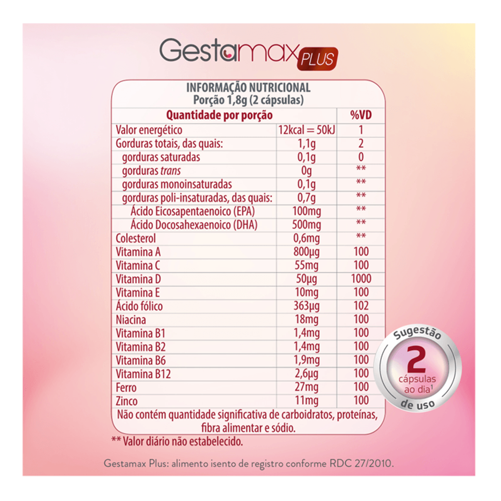 Suplemento Vitamínico Gestamax Plus 60 Cápsulas - Drogarias Pacheco