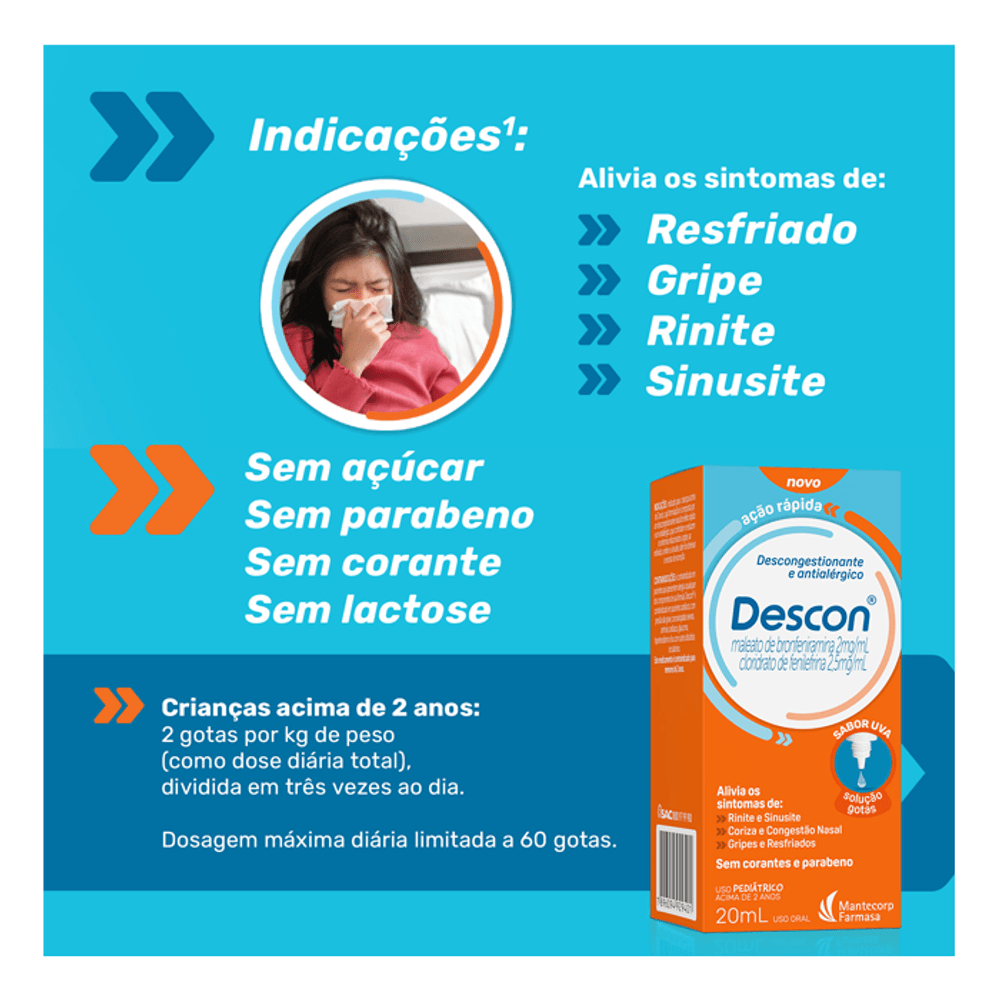 Descon 2mg/ml Uva Mantecorp Farmasa 20ml Solução Gotas - Drogarias Pacheco