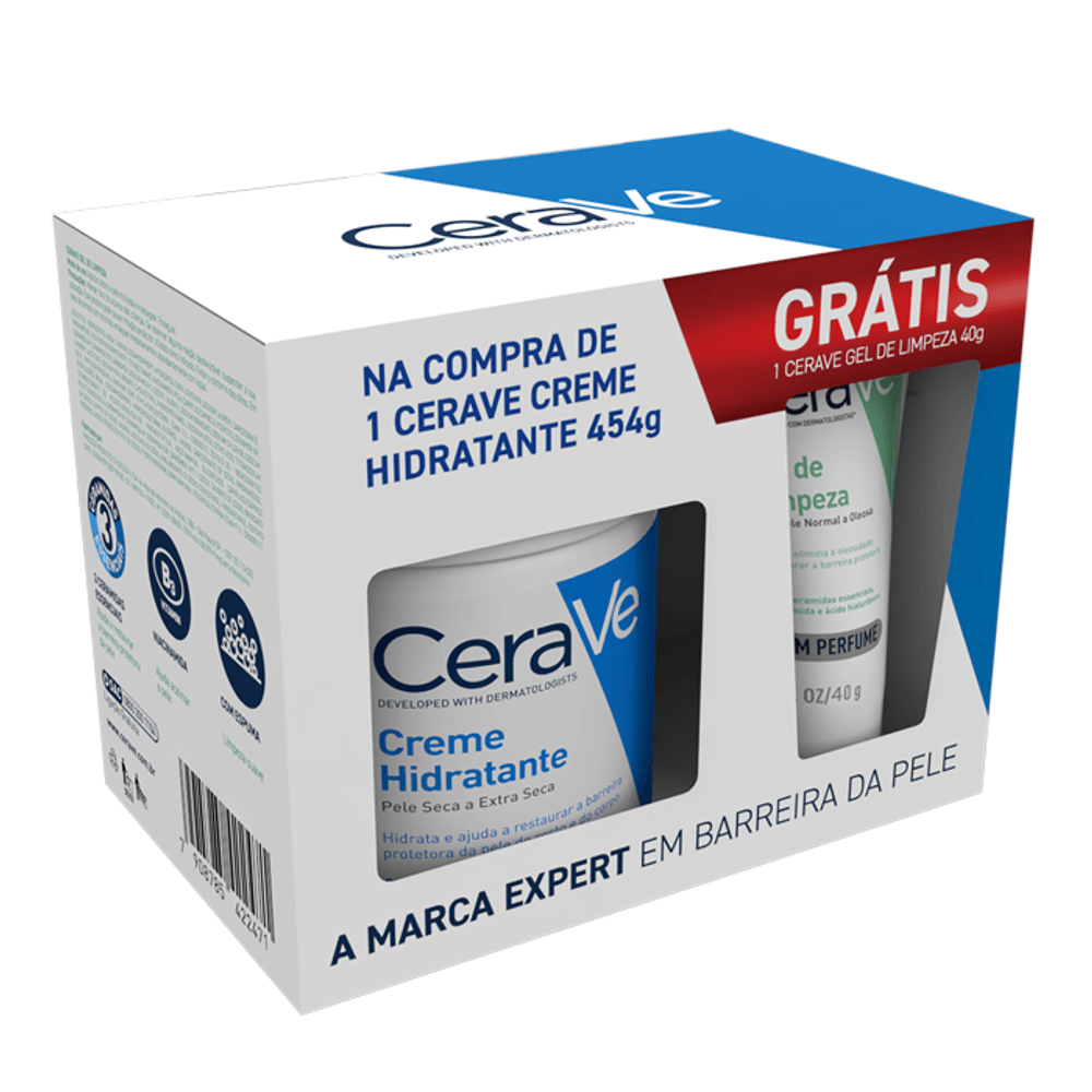 Kit Creme Hidratante Cerave 454g + Gel De Limpeza Facial Sem Perfume ...