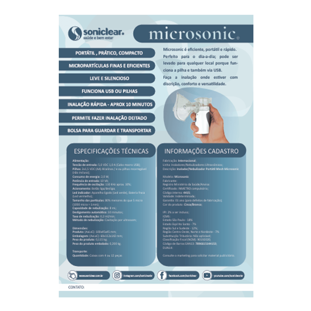 Inalador Portátil Mesh Microsonic Soniclear 1 Unidade - Drogarias Pacheco