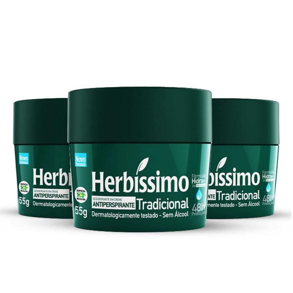 Kit Desodorante Creme Antitranspirante Tradicional Herbissimo 55G - 3 ...