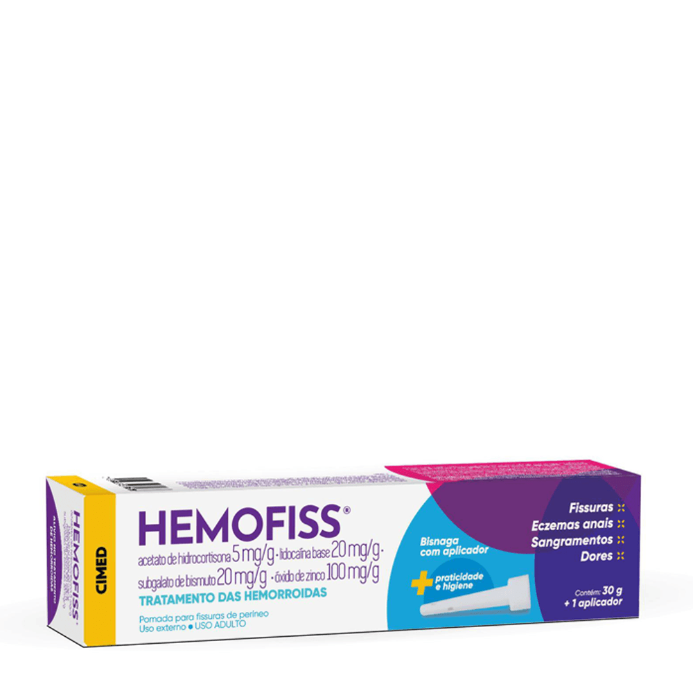 Hemofiss 5mg/g + 20mg/g + 100mg/g + 20mg/g Cimed 30g Pomada com 1 ...