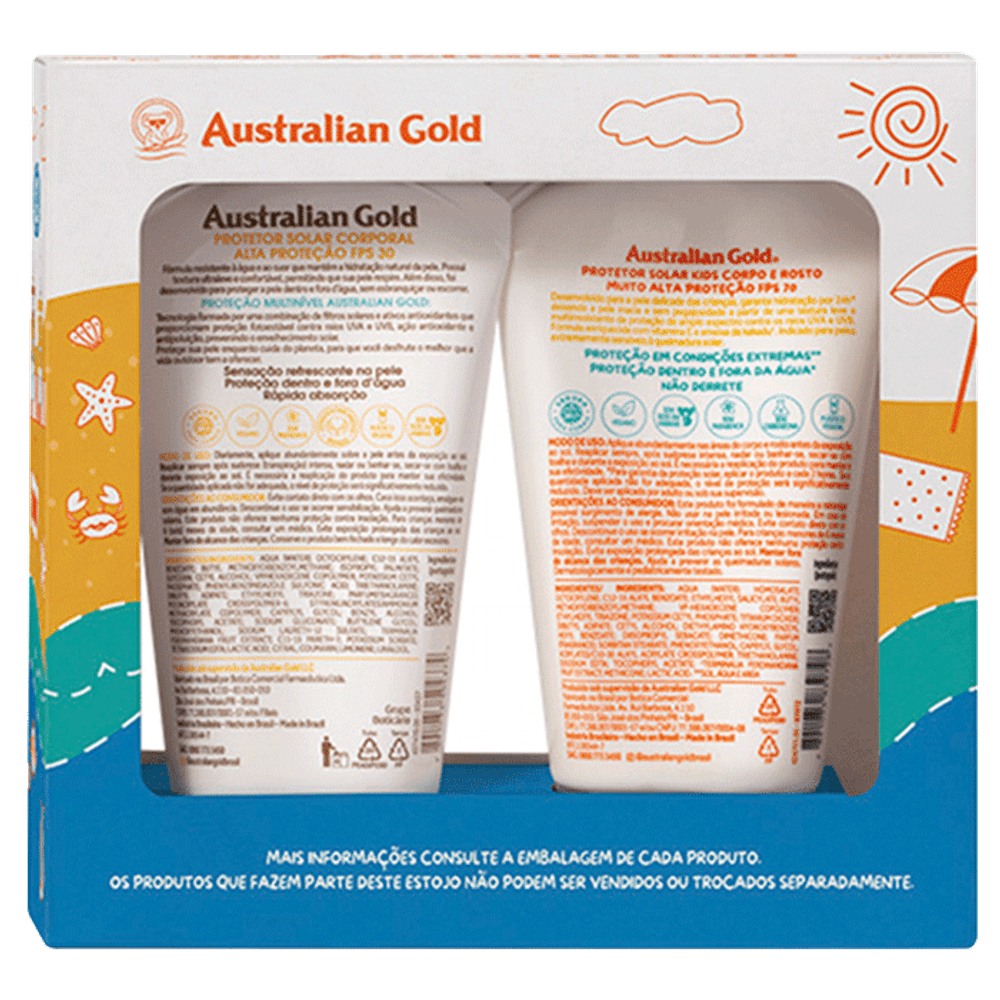Kit Australian Gold Protetor Solar Infantil Rosto e Corpo FPS 70 120g ...