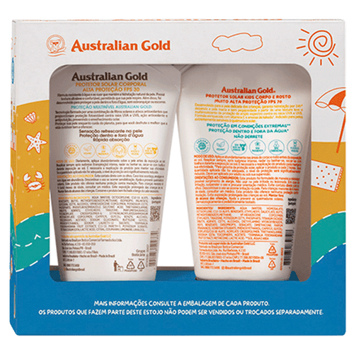 Kit Australian Gold Protetor Solar Infantil Rosto e Corpo FPS 70 120g ...
