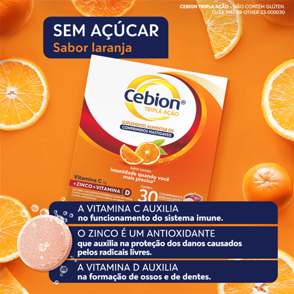 Complemento Alimentar Cebion Vitamina C + D + Zinco Laranja 30 ...
