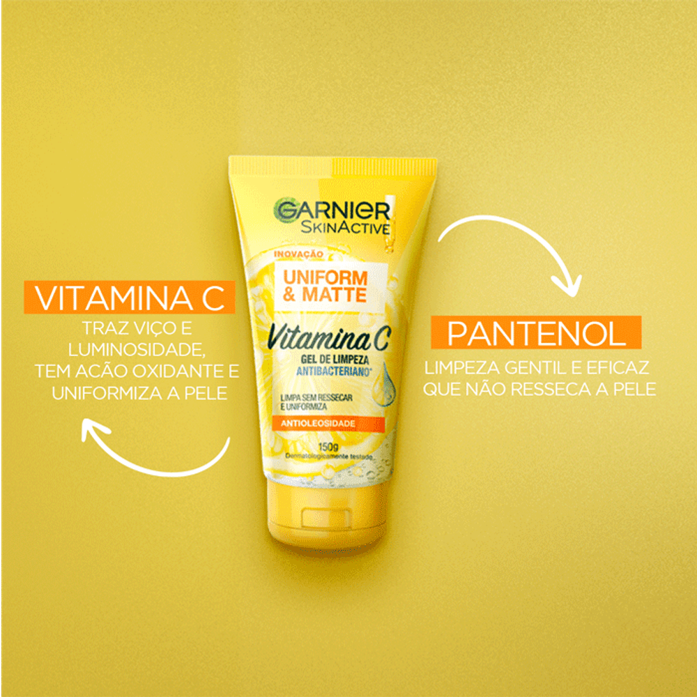 Gel de Limpeza Facial Antibacteriano Garnier Uniform & Matte Vitamina C ...
