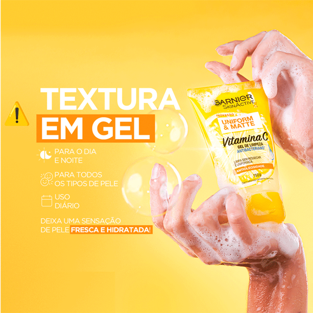 Gel de Limpeza Facial Antibacteriano Garnier Uniform & Matte Vitamina C ...