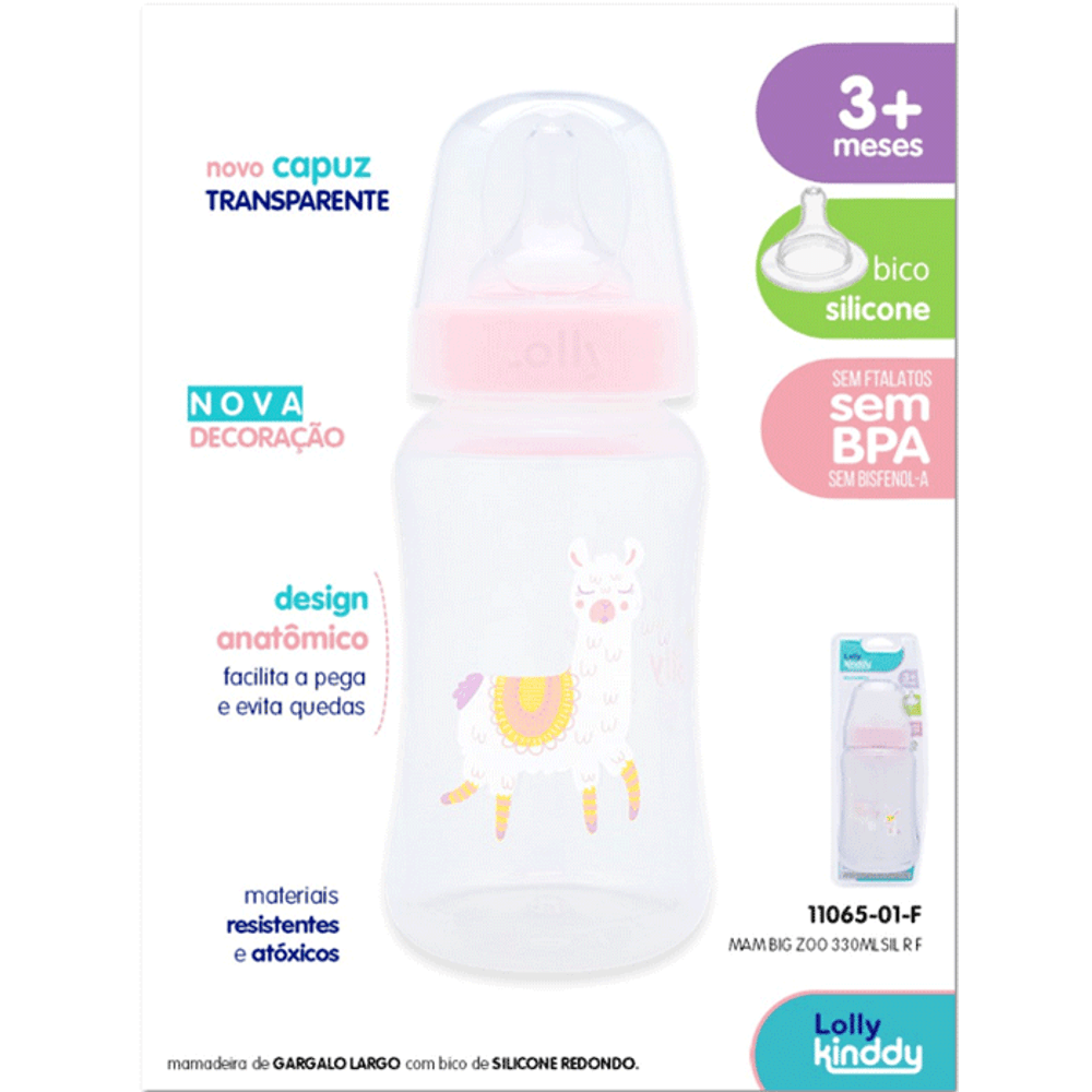 Mamadeira Silicone Redondo Lolly Kindy Big Zoo Rosa 330ml 1 Unidade - Drogarias Pacheco
