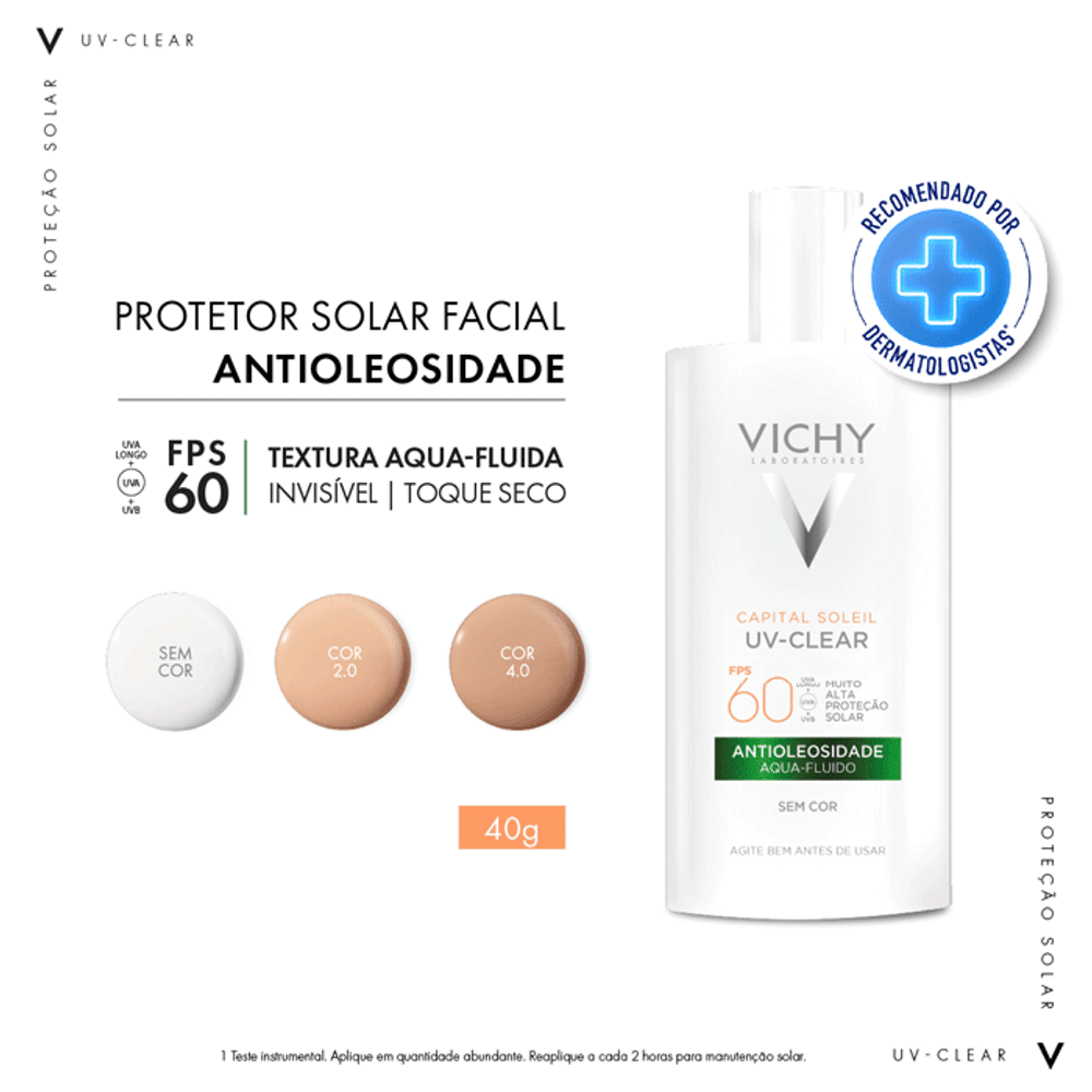 Protetor Solar Facial Vichy FPS 60 Capital Soleil UV-Clear ...