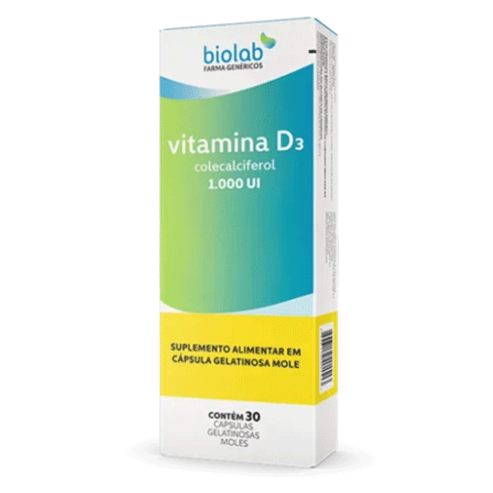 Vitamina D3 1000UI Biolab 30 Cápsulas Gelatinosas Moles - Drogarias Pacheco