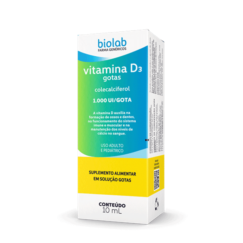 Vitamina D3 1000UI/Gota Biolab 10ml Gotas - Drogarias Pacheco