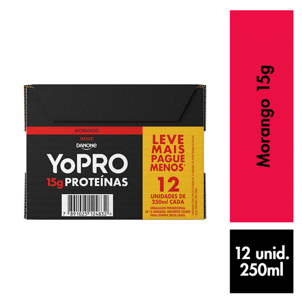 Kit YoPRO Bebida Láctea UHT Morango 15g de proteínas 250ml 12 unidades ...